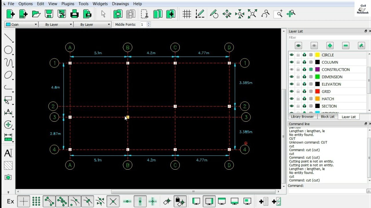 Column layout plan in Librecad ||Creating layout plan || Structural ...