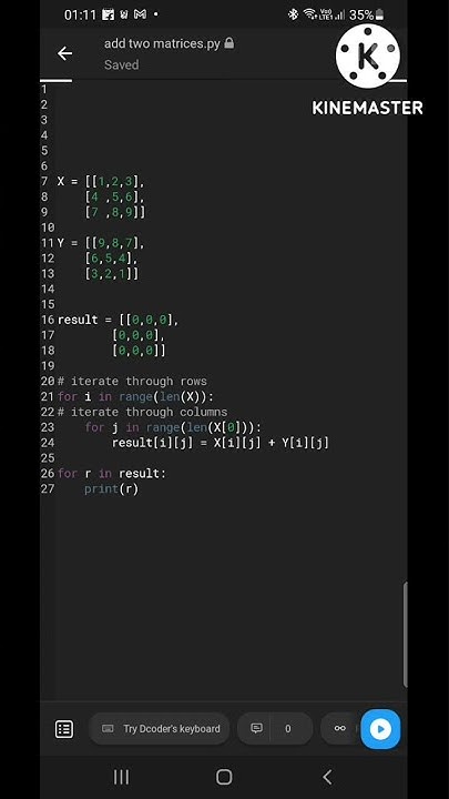 Python Program To Add Two Matrices #pythonprogramming - YouTube