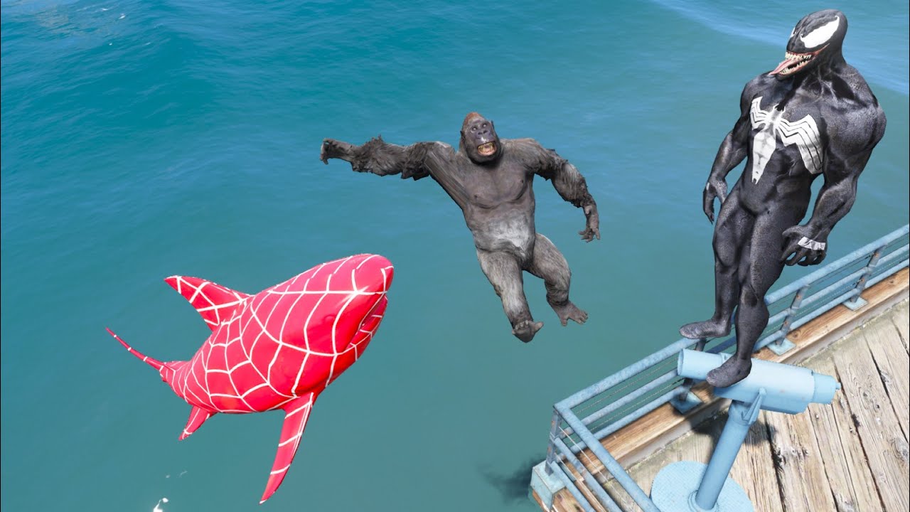 Venom vs Gorilla and Spider Shark in GTA 5 (Epic Ragdolls, Epic ...