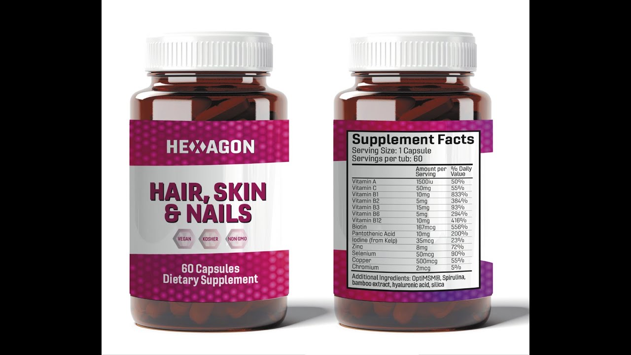 Hair, Skin, Nails Vegan Supplement Capsules by Hexagon - YouTube