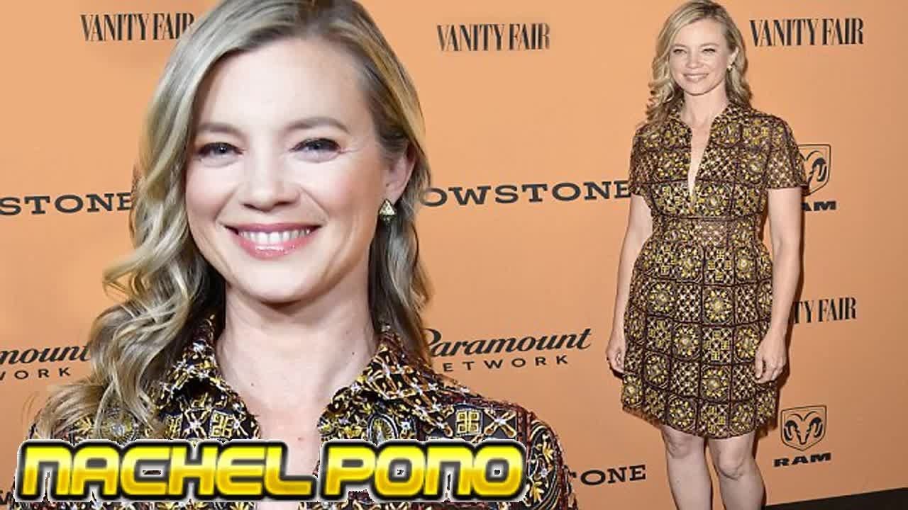 Amy Smart dons chic patterned shirt dress at Yellowstone premiere - YouTube