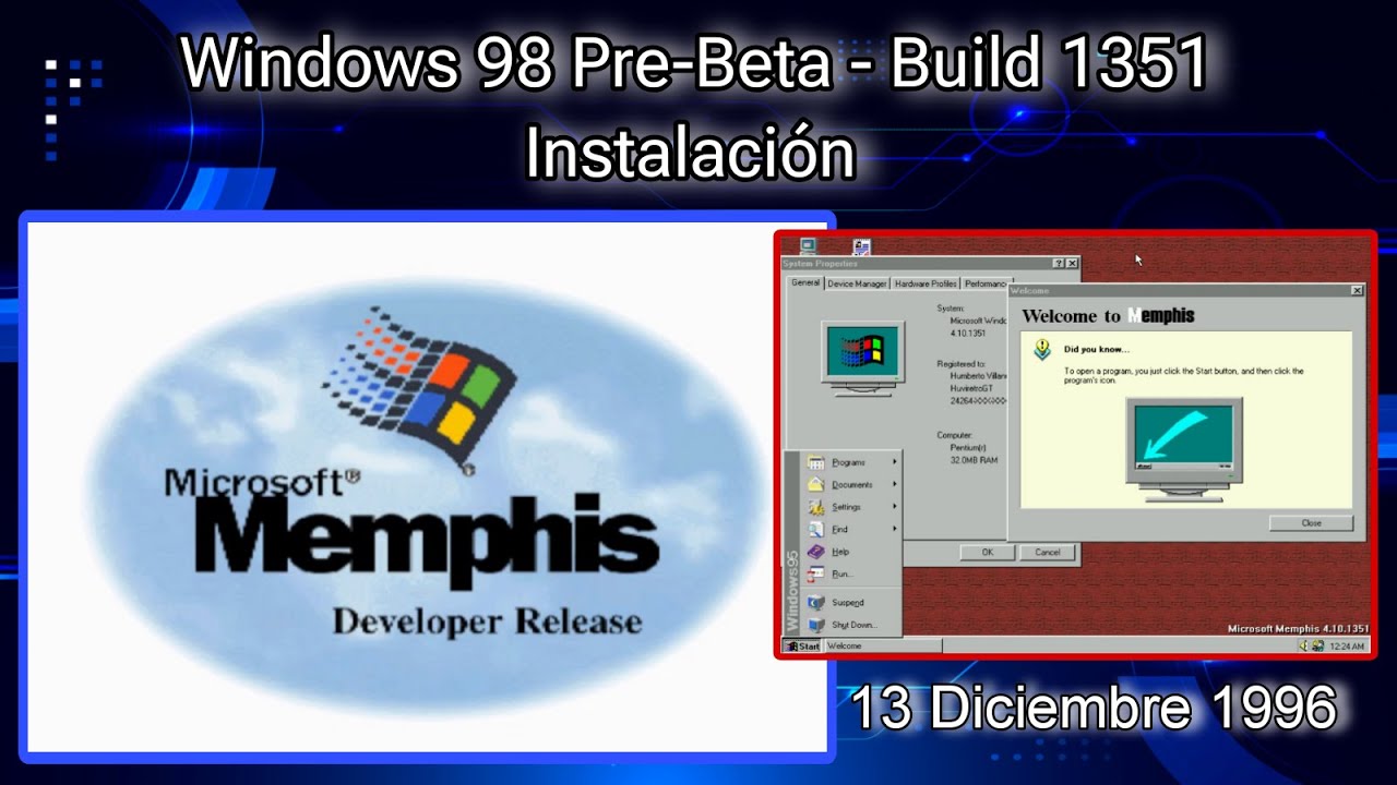 Windows 98 (Memphis) Pre-Beta Build 1351: Instalación - YouTube
