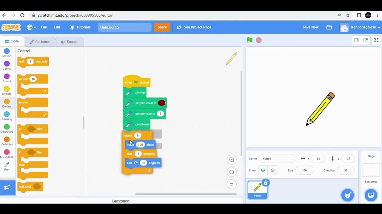 Lesson 9 How To Draw Hexagon In Scratch How To Draw Shapes In Scratch Youtube