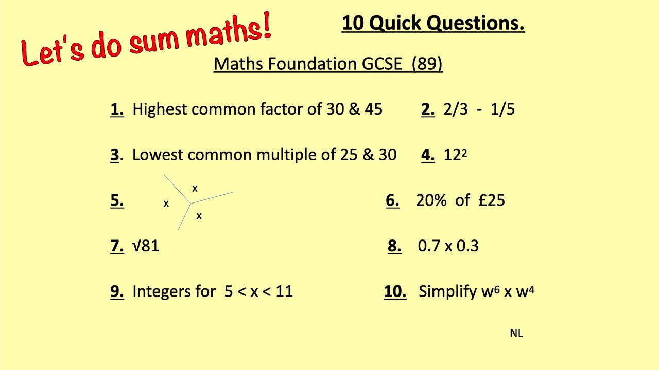 Test 89. 10 Quick Questions. Maths Foundation Level. - YouTube