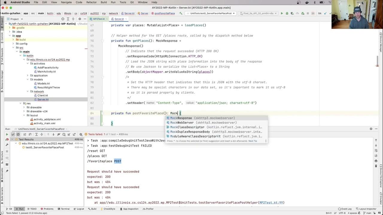 CS 124 Fall 2022: MP2 Part 0 Kotlin: Adding the Server Route - YouTube