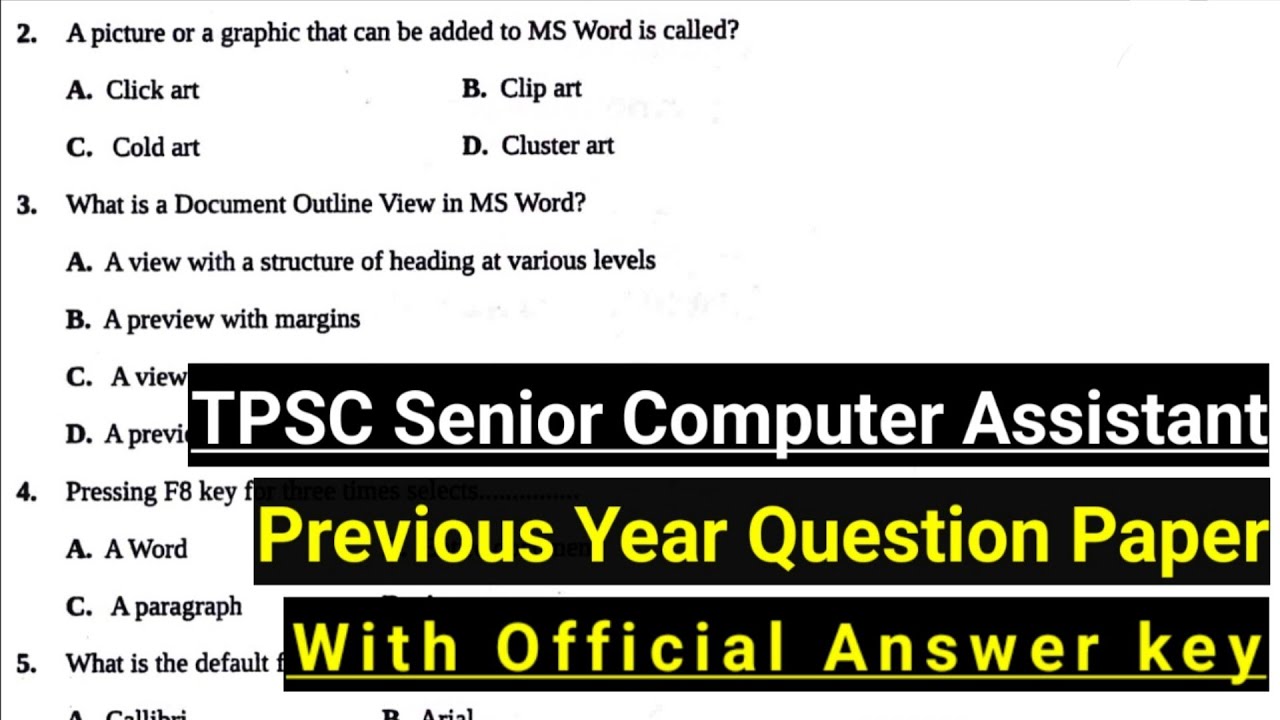 TPSC Senior Computer Assistant Previous Year Question Paper With ...