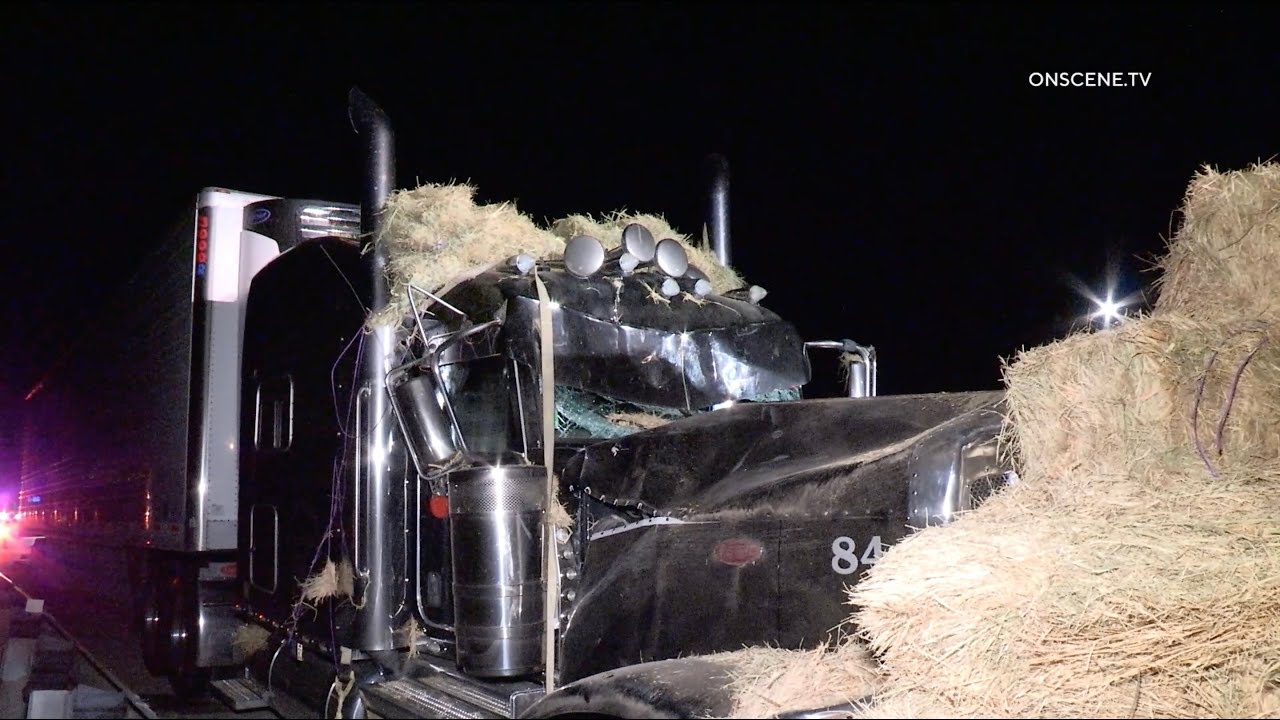 Semi Hauling Hay Crashes On Freeway | Fontana - YouTube