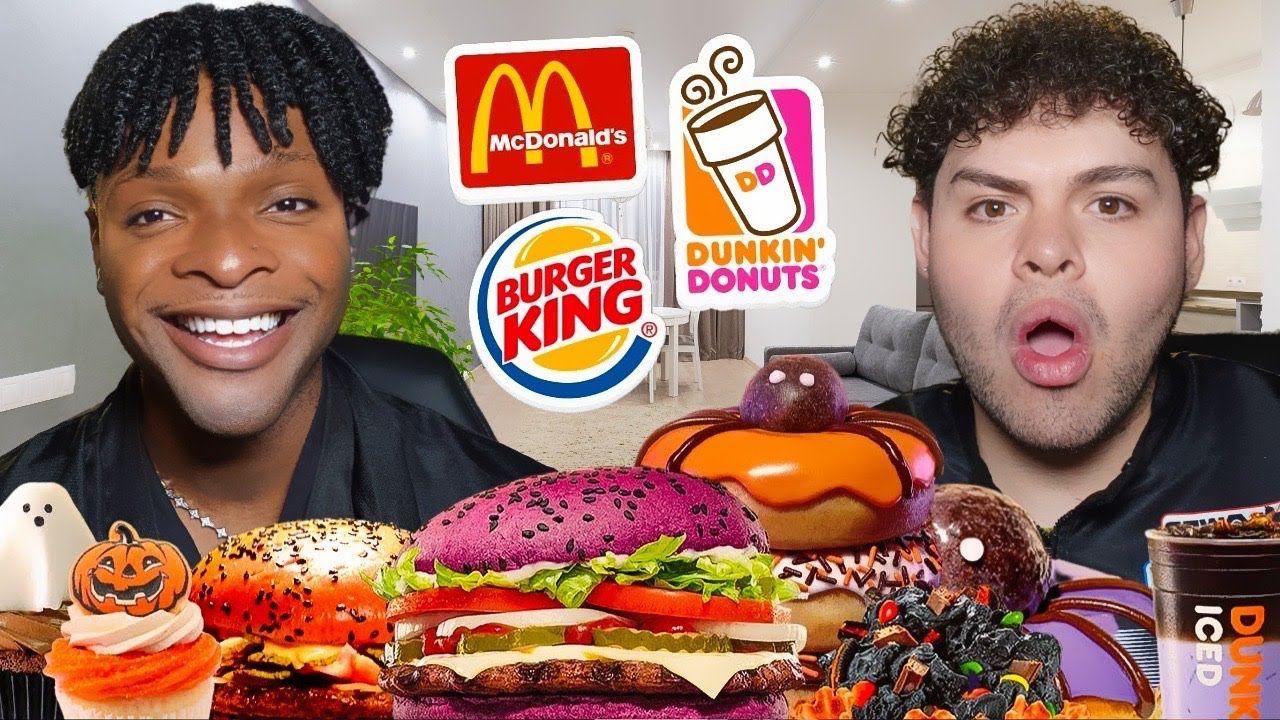 EATING HALLOWEEN FAST FOOD ITEMS FOR 24 HOURS!! with LAVIEDEERIC and ...