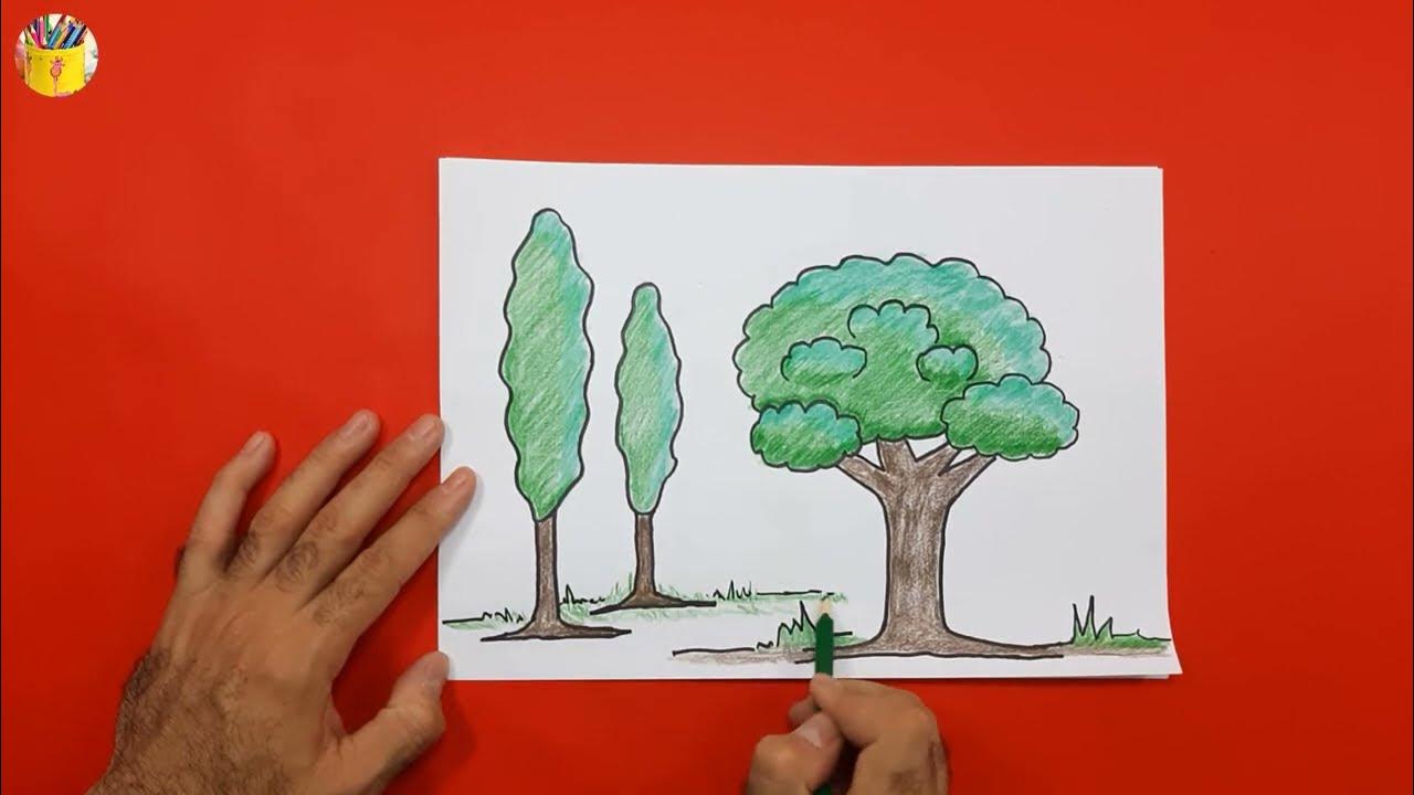 تعلم الرسم || تعلم كيفية رسم الاشجار بطرق مختلفة || تعليم الرسم ...