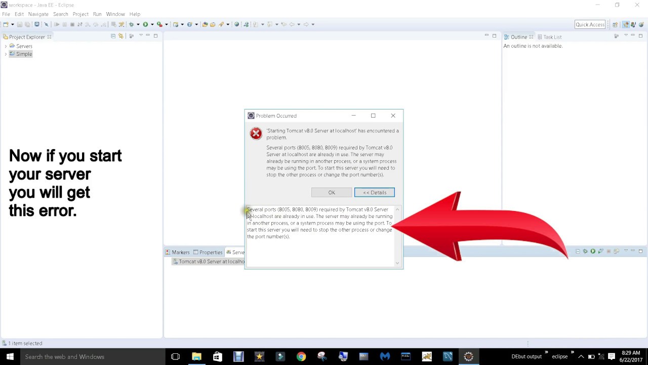 Starting Tomcat V8 0 Server At Localhost Has Encountered A Problem 2018 Eclipse Neon 2 0 Youtube