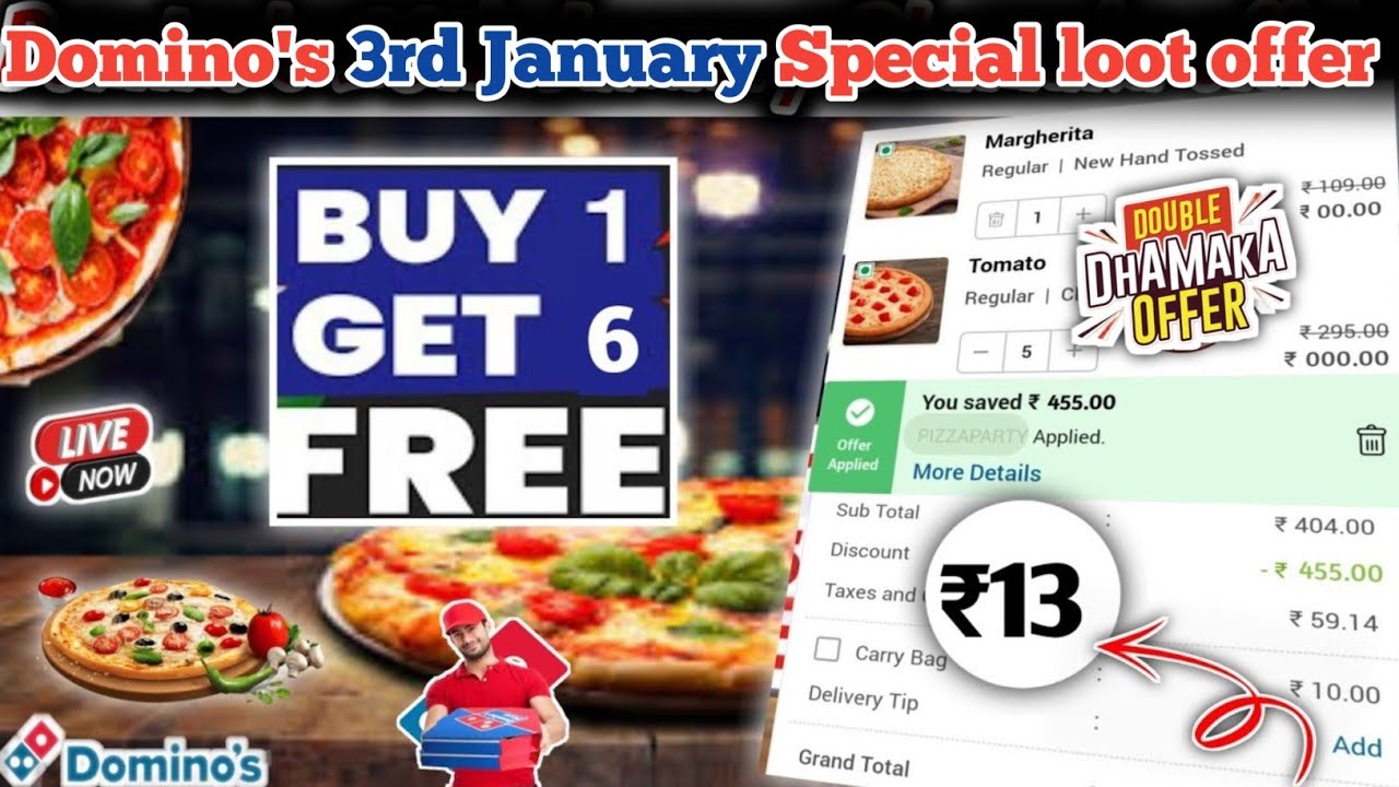 6 pizza🍕🆓🆓🆓 मे🎉(WEEKEND SPECIAL🤯|Domino's pizza offer|dominos pizza ...