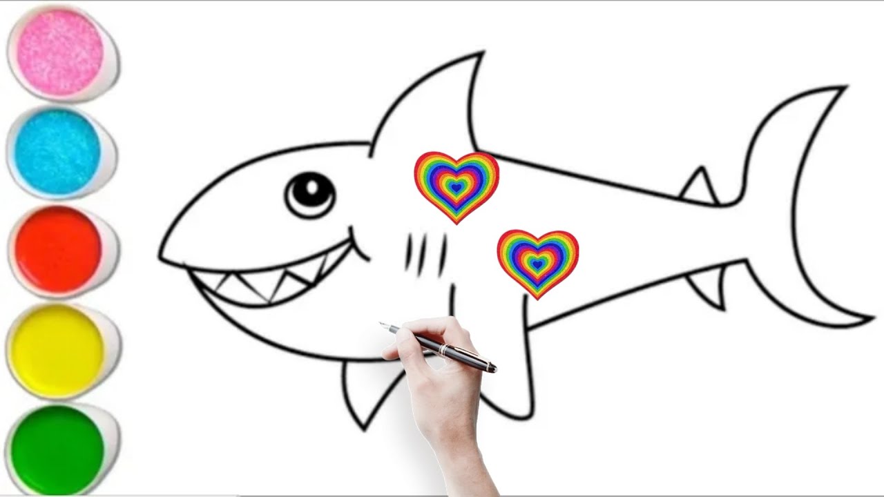 Draw a Big Shark Drawing, Painting and Colouring for kids, Toddlers ...