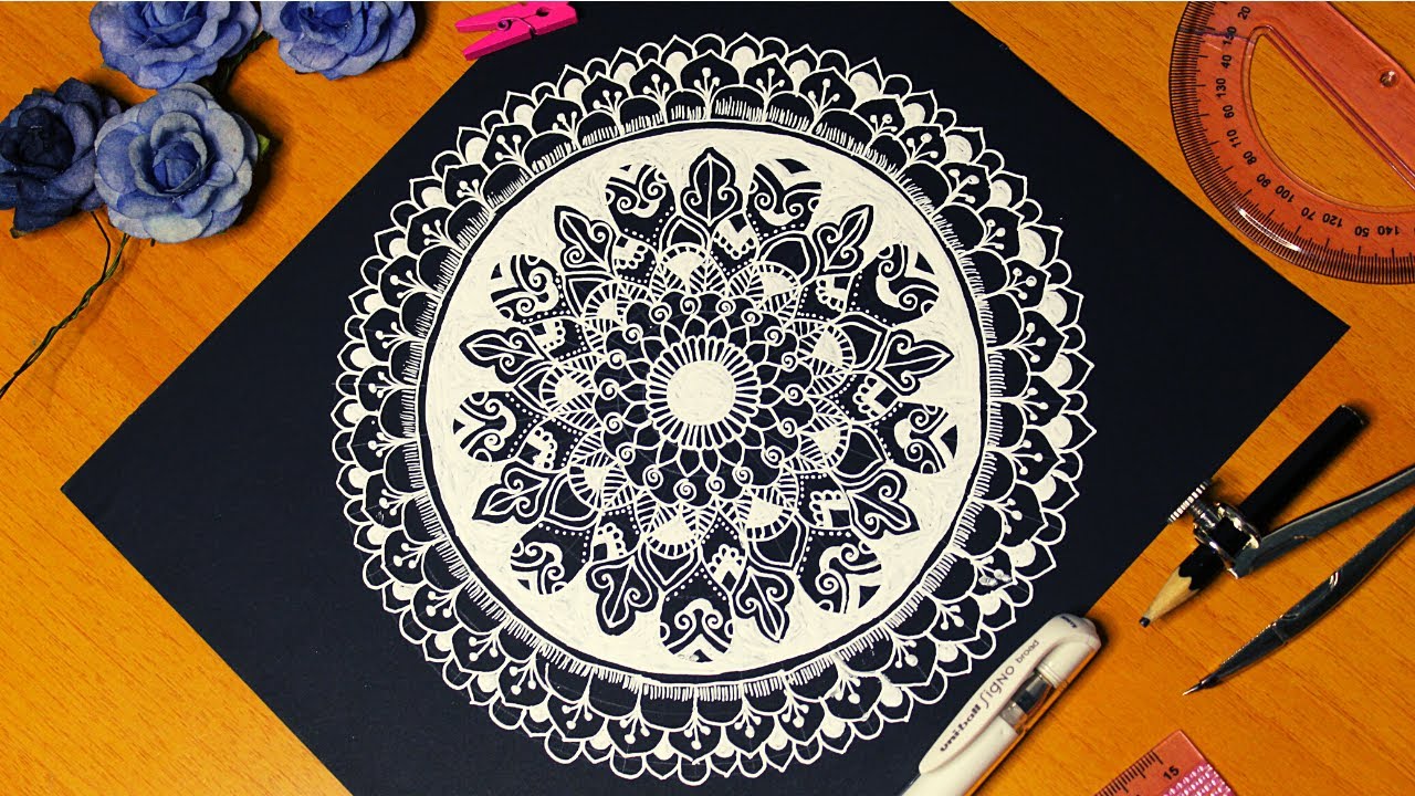 Easy Gel pen art mandala#drawing white mandala on black paper|easy gel ...