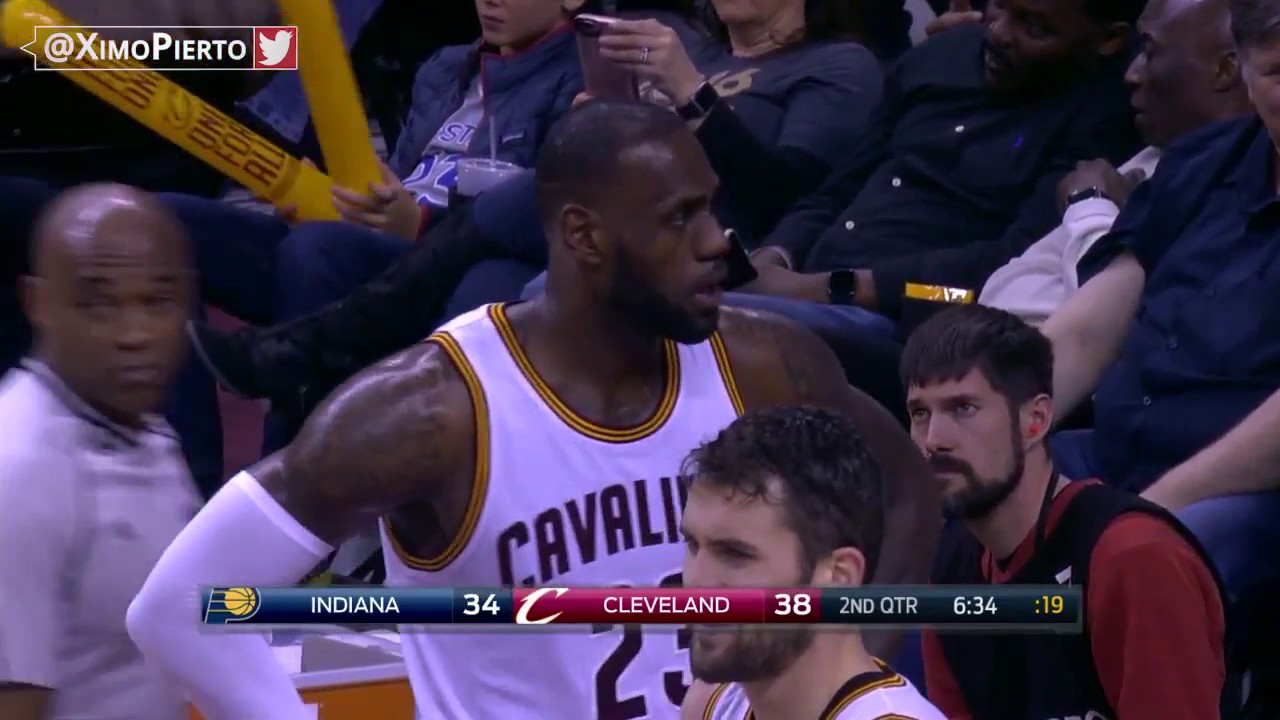 LeBron James Dunks on Paul George Cavs vs Pacers 4-2-17 - YouTube