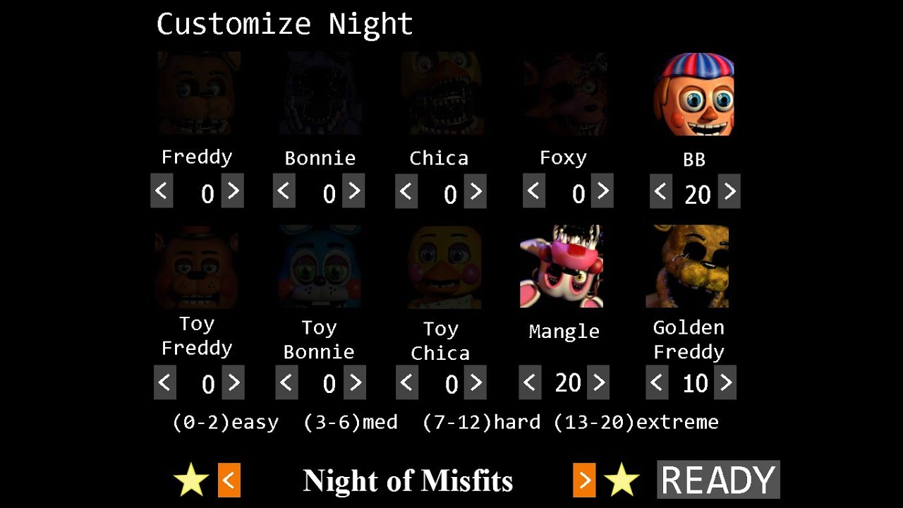 FNAF 2 - Desafios Da Custom Night - Night Of Misfits - YouTube