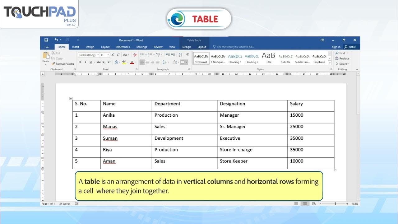 class 4 computer chapter 4 tables in word 2016(part 1) - YouTube