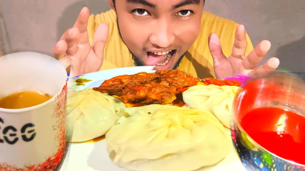 Eating big momo with Chicken leg 🍗 piece | Typo momo - YouTube