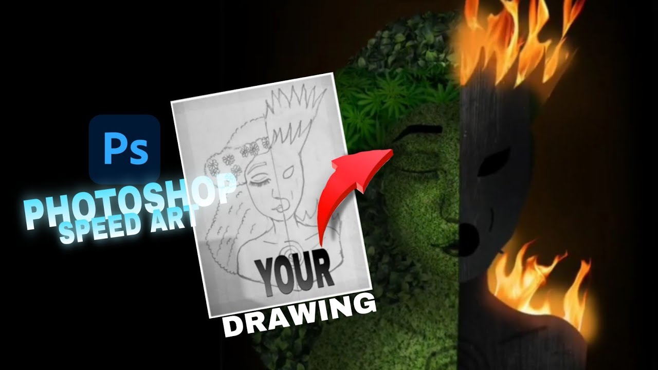 I created a drawing her nature vs fire | photoshop manipulation - YouTube