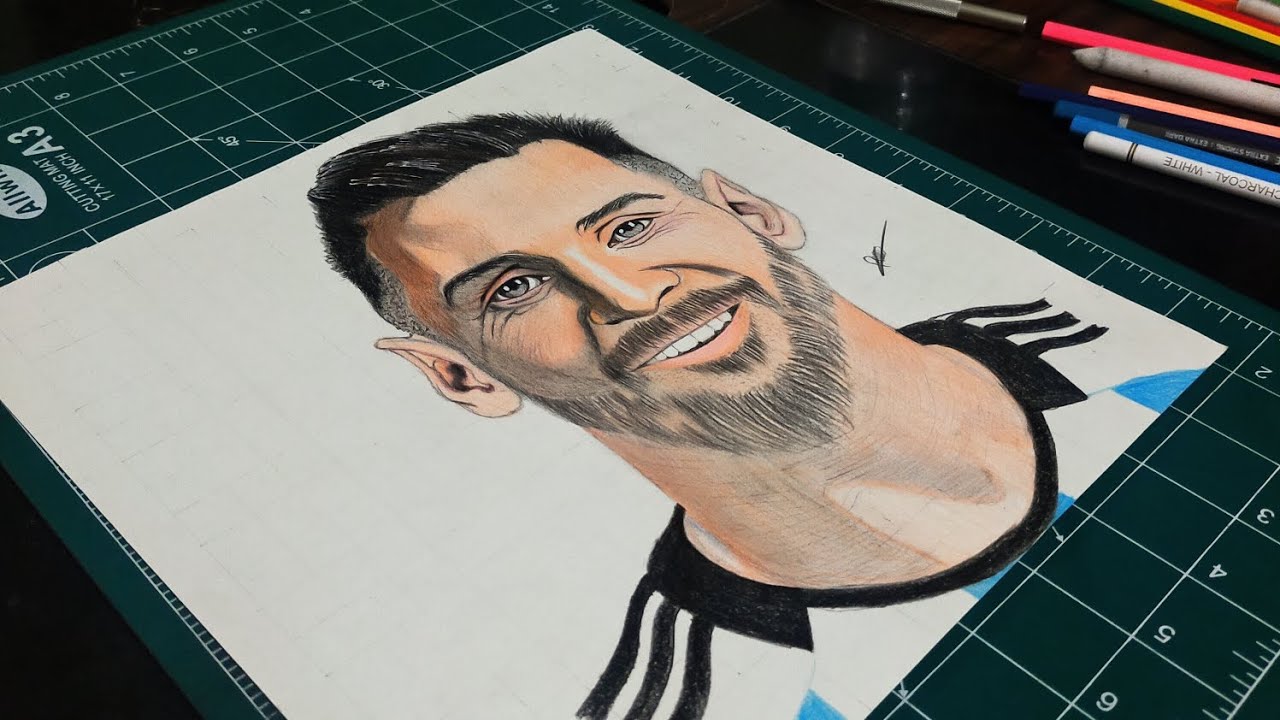 Easy drawing Leonel Messi in colour pencil portrait tutorial.@LeoMessi ...