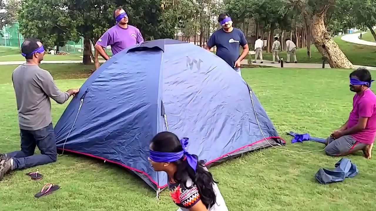 Blind Folded Tent Pitching team activity - YouTube