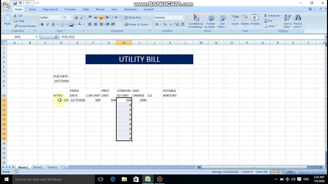How to make utility bill in Excel - YouTube