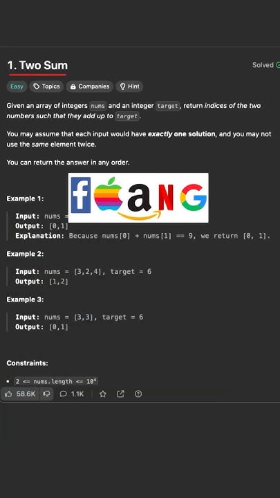 Two Sum Problem - Fast Solution Explained in 1 Minute! | Coding Interview Prep #shorts - YouTube