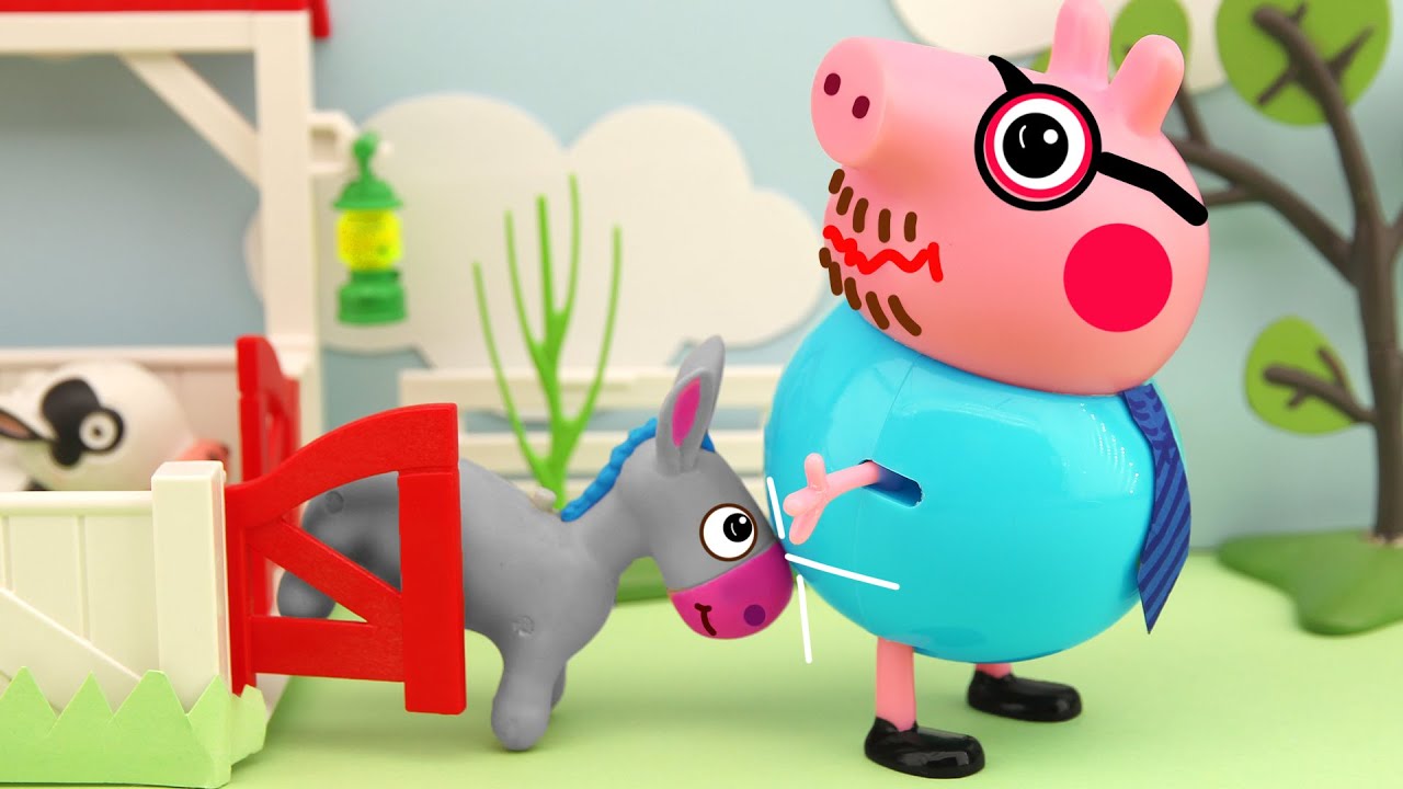 Meeting of a donkey and Daddy Pig, on a farm, Peppa Pig TV, New Peppa ...