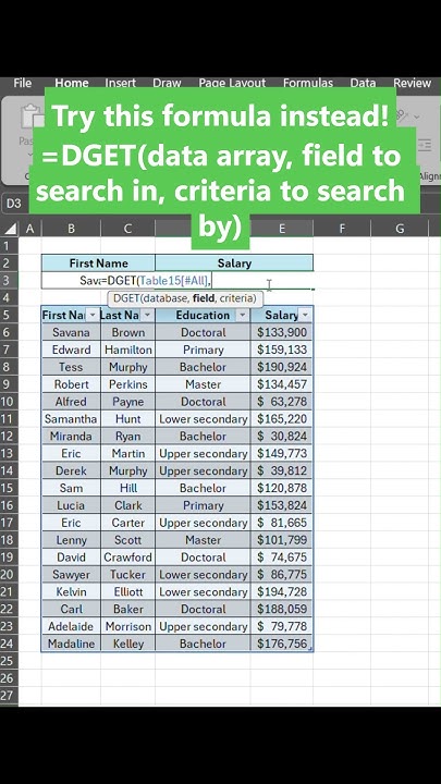 Excel DGET Function - YouTube