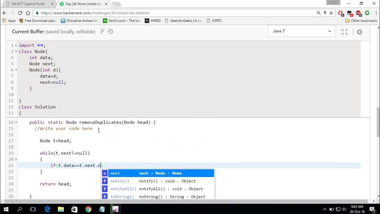 Day 24 More Linked Lists Hackerrank Java Tutorial Youtube