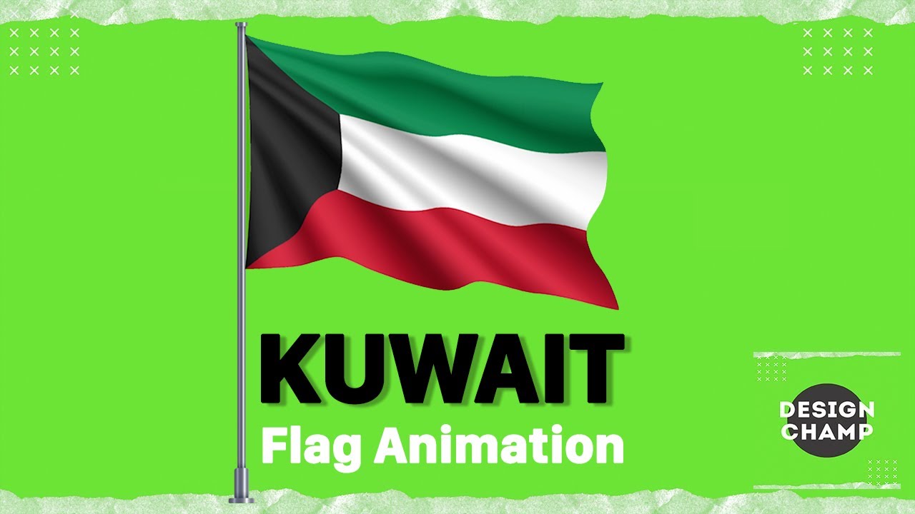Kuwait Flag With Pole | Kuwait Flag Waving Animation - 4K Green Screen ...