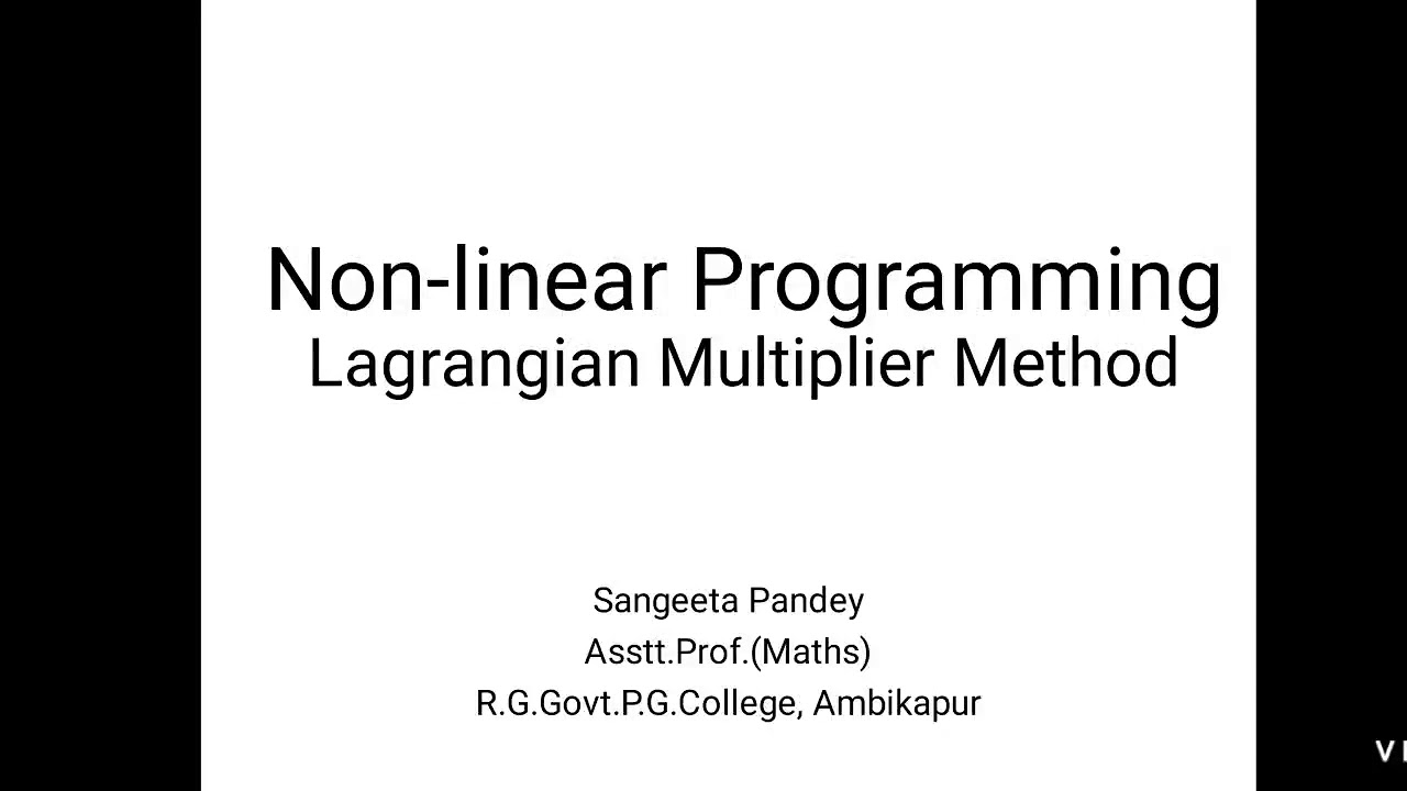 Non-linear Programming-Lagrangian Multiplier Method - YouTube
