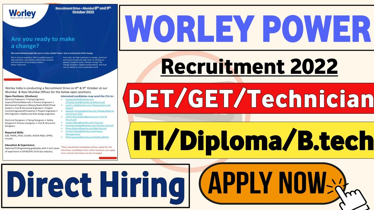 WORLEY POWER fresher hiring 2022 | Recruitment 2022 | Latest Jobs | Job ...