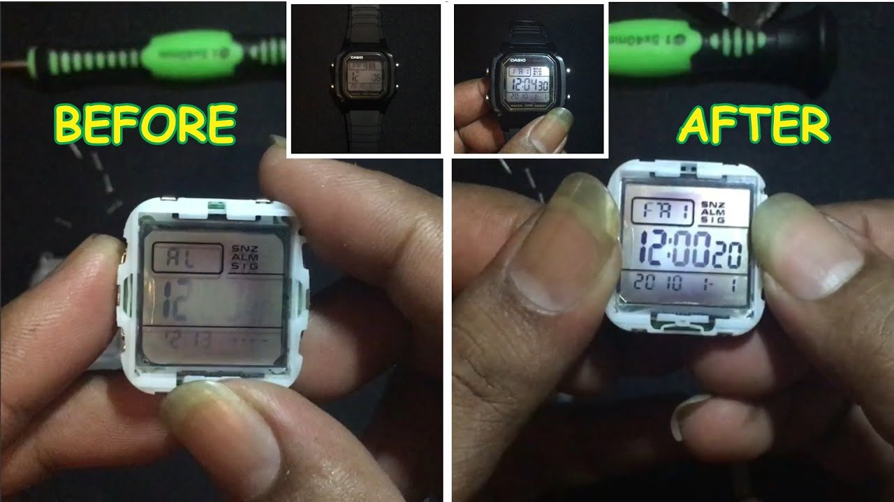 Cara memperbaiki jam tangan casio angka hilang lcd burn - YouTube