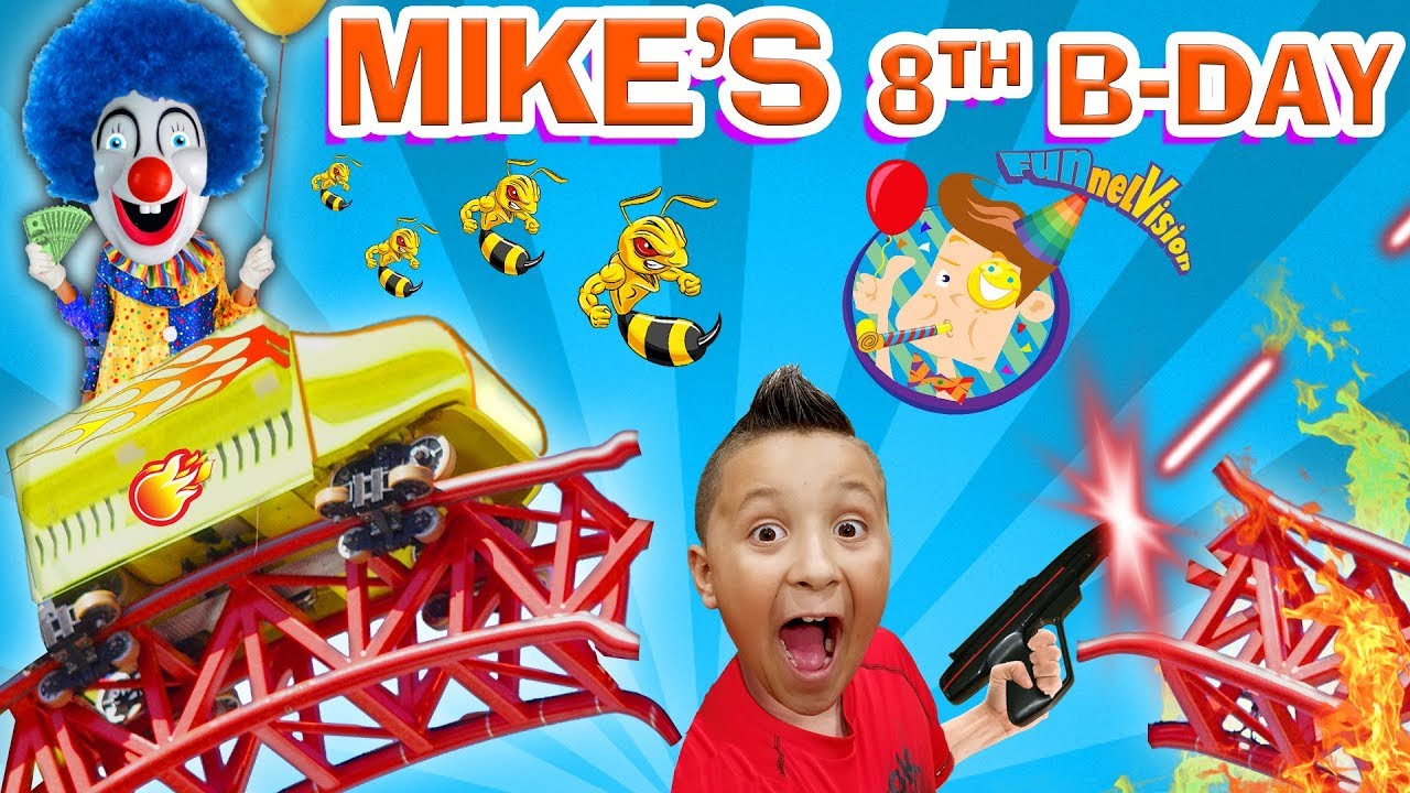 MIKE'S 8th BIRTHDAY! Roller Coaster Bottle Flip Arcade Madness! FUNnel ...
