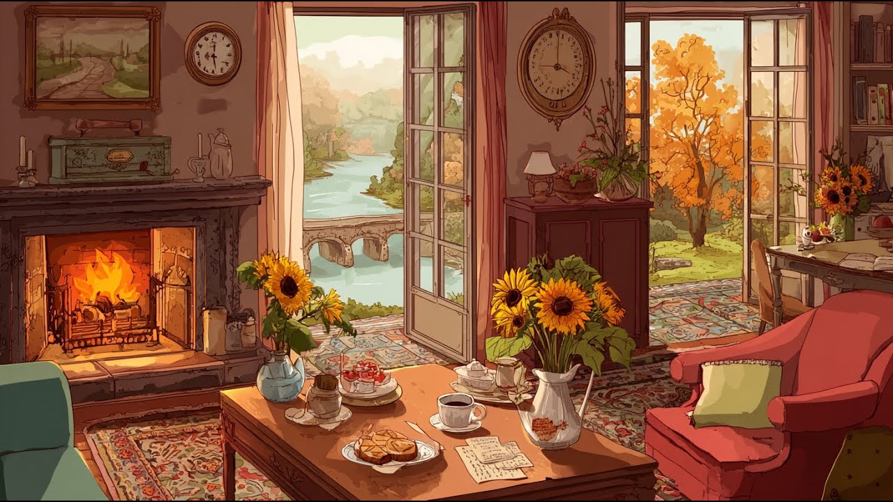 Relaxing Cozy Cabin Daytime ☕ Autumn Vibes with Oldies in the Other ...