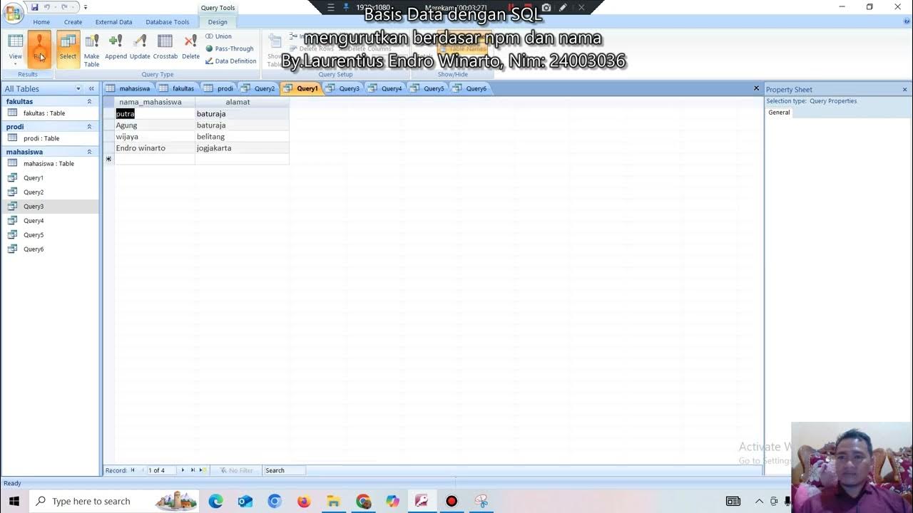 PERINTAH SQL MENGURUTKAN BERDASARKAN NPM & NAMA - YouTube