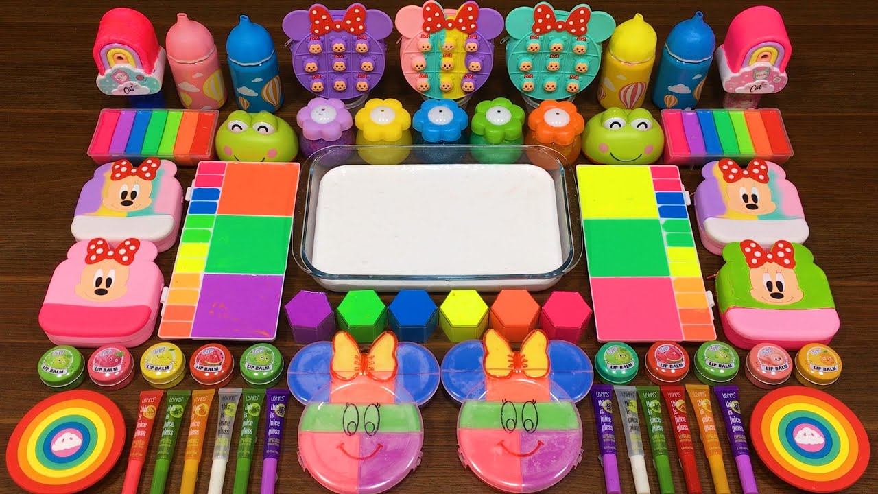 MICKEY MOUSE ! Mixing random into GLOSSY slime! Satisfying Cun Slime ...