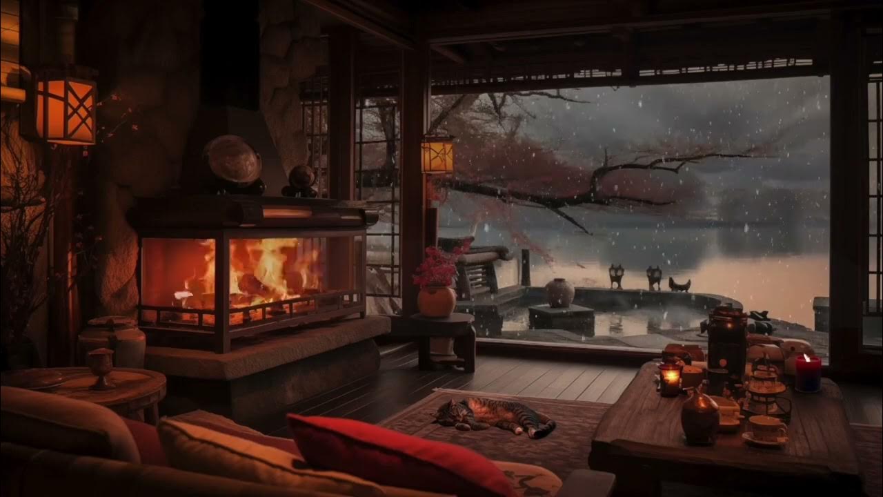 Cozy Winter Ambience for Reading with a Fireplace | Relaxing Snowstorm Sounds for Peaceful Sleep ...