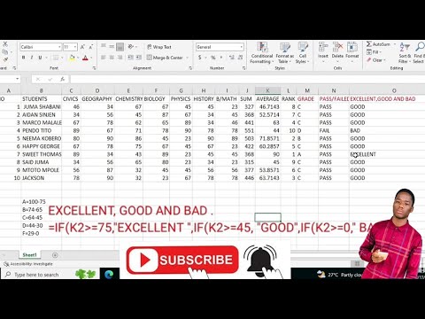Microsoft excel jifunze kutafuta (Grade, Pass/Fail, Excellent or Good ...