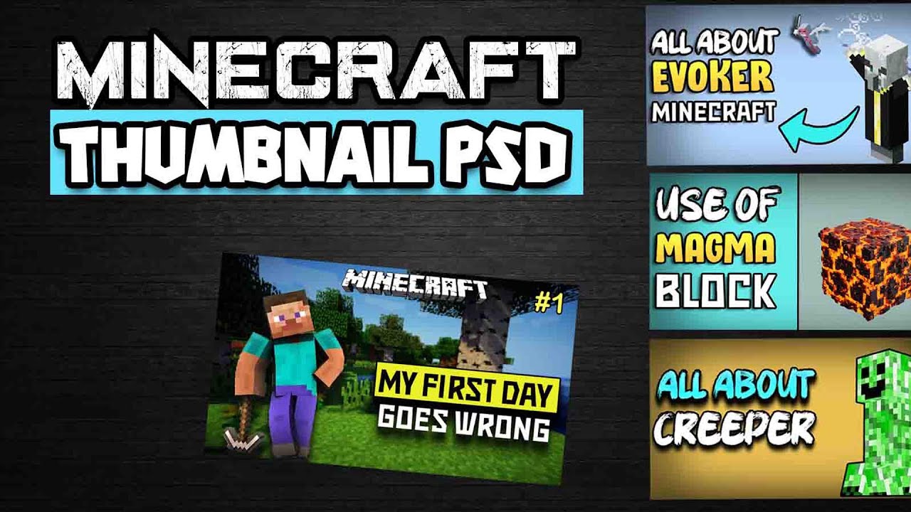 Minecraft thumbnail PSD pack download | minecraft thumbnail pack - YouTube