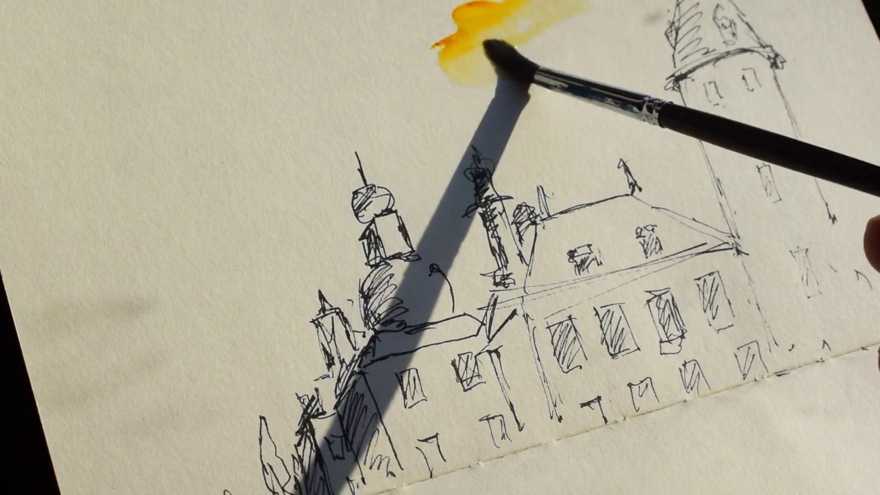 Quick sketch with ink and watercolor - YouTube