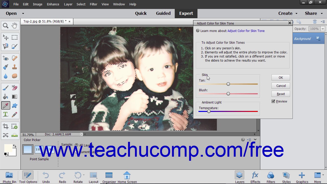 Photoshop Elements 2019 Tutorial Adjusting Skin Tone Adobe Training ...