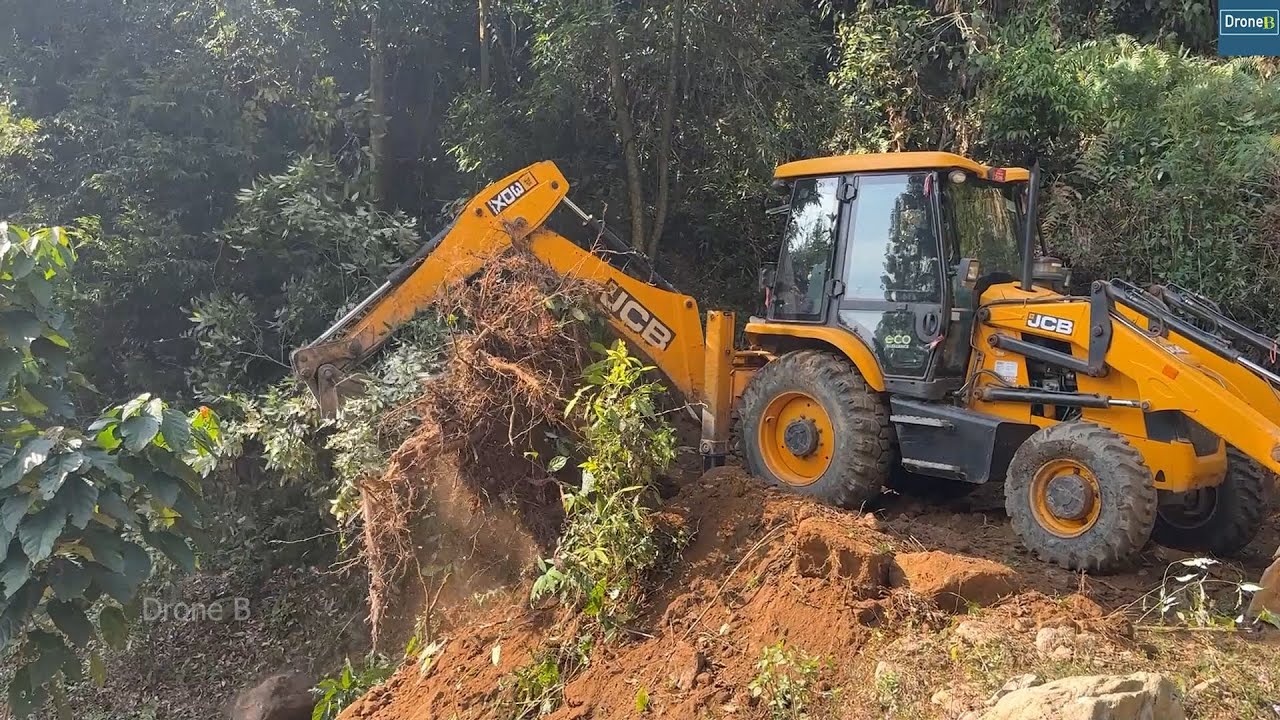 Passing through Mountain Village, River and Forest-JCB Backhoe Making ...