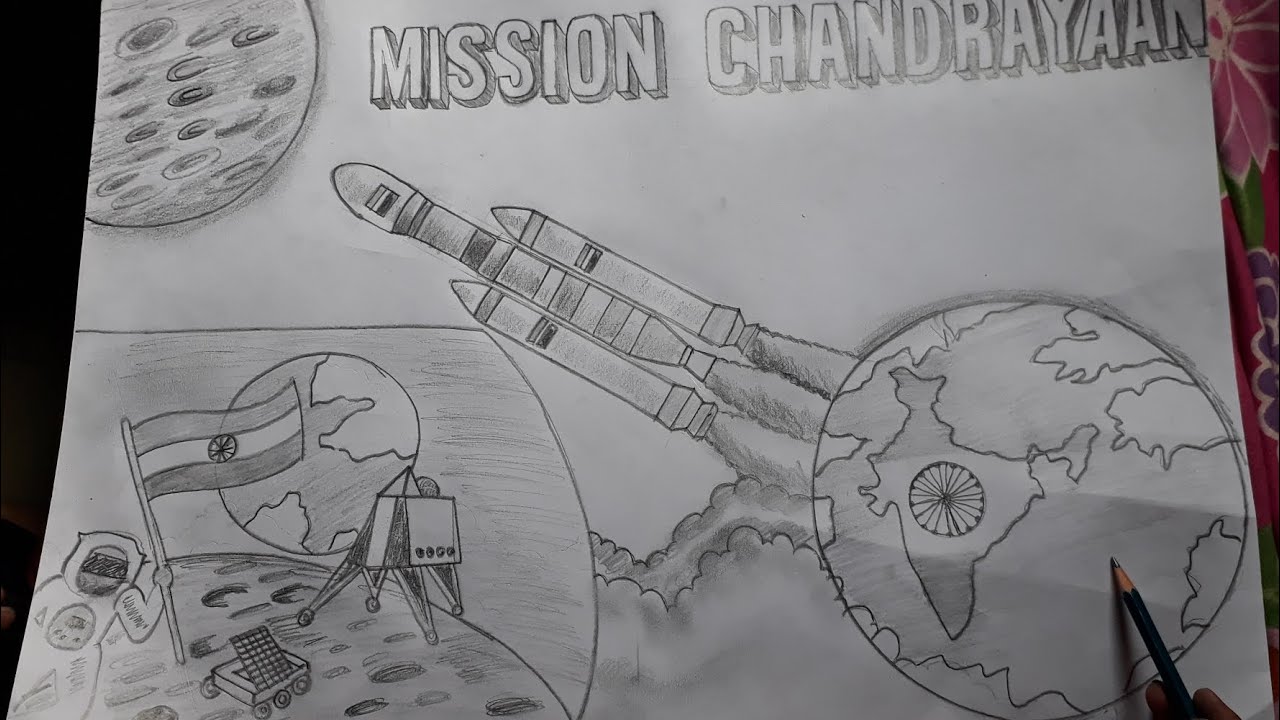 Chandrayaan 3 Moon Landing Drawing | Moon Mission ISRO'S Chandrayaan 3 ...