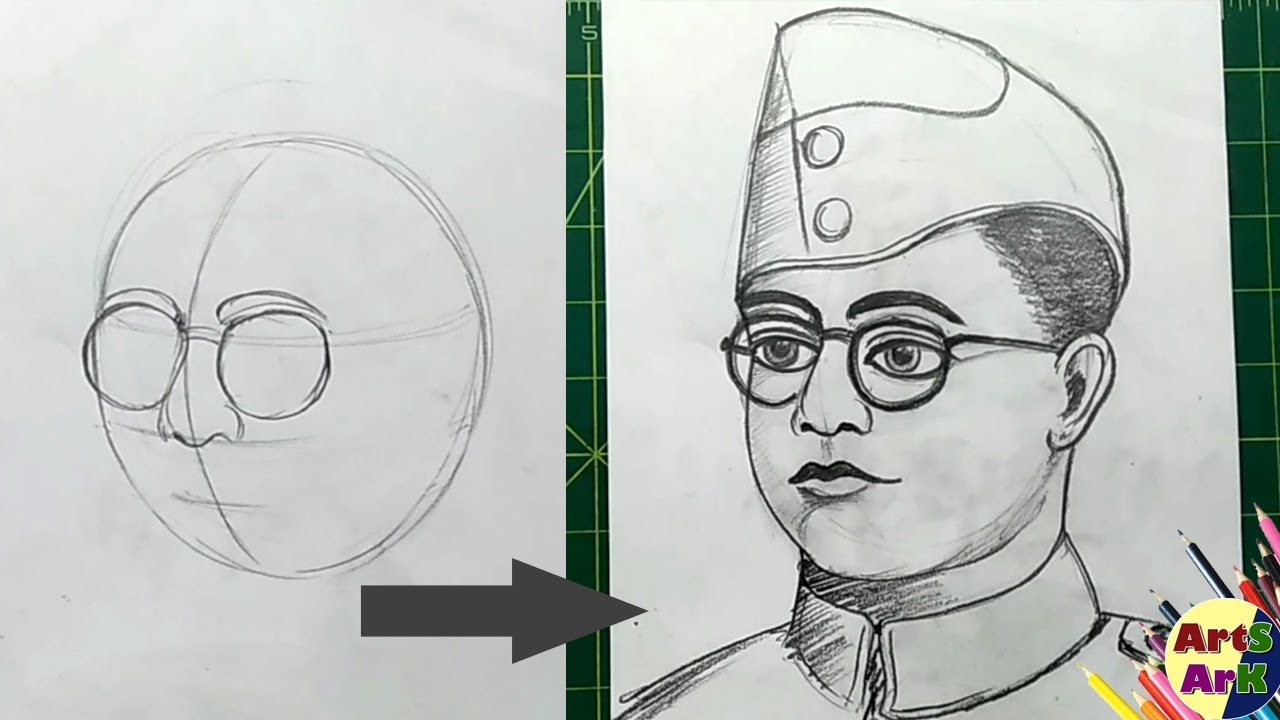 Netaji Subhash Chandra Bose easy drawing | How to draw Netaji in easy ...