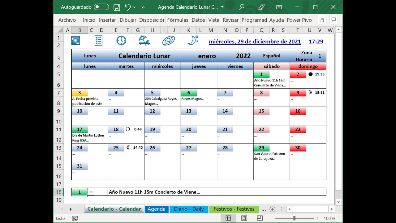 Agenda Calendario Lunar con fórmulas en Excel - YouTube