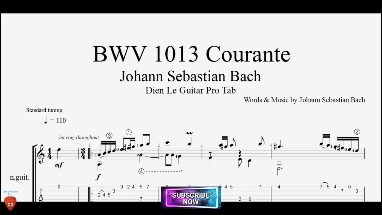 BWV 1013 Courante by Johann Sebastian Bach with Guitar Tutorial TABs ...
