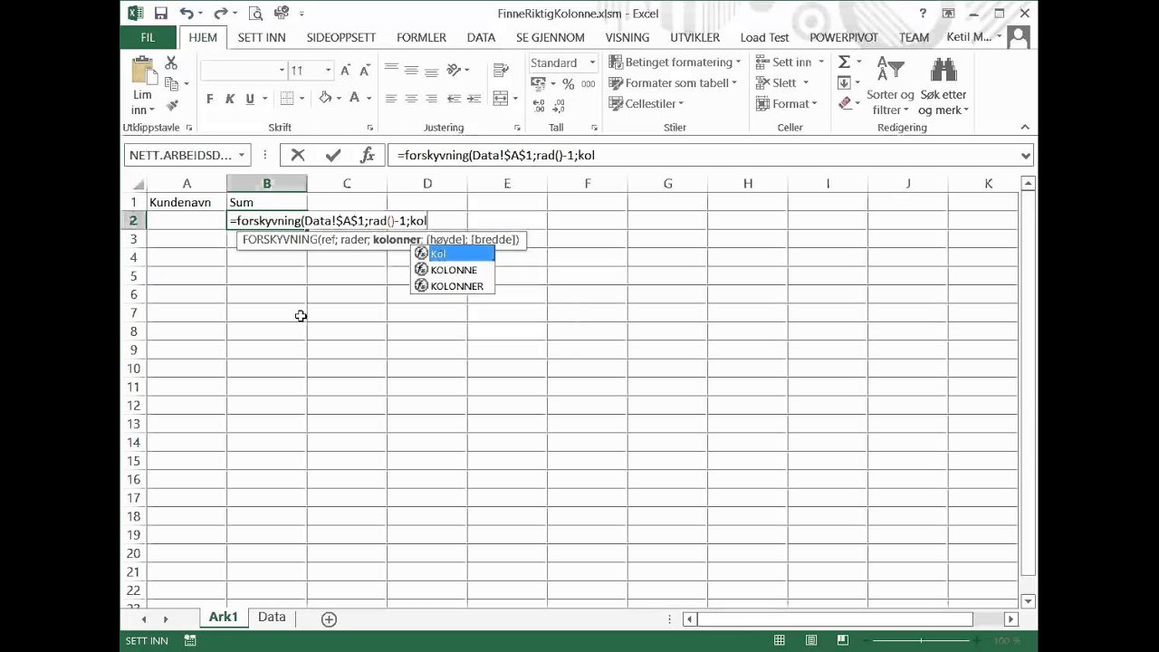 Excel på norsk: Hvordan finne frem til riktig kolonne i et ark selv om ...