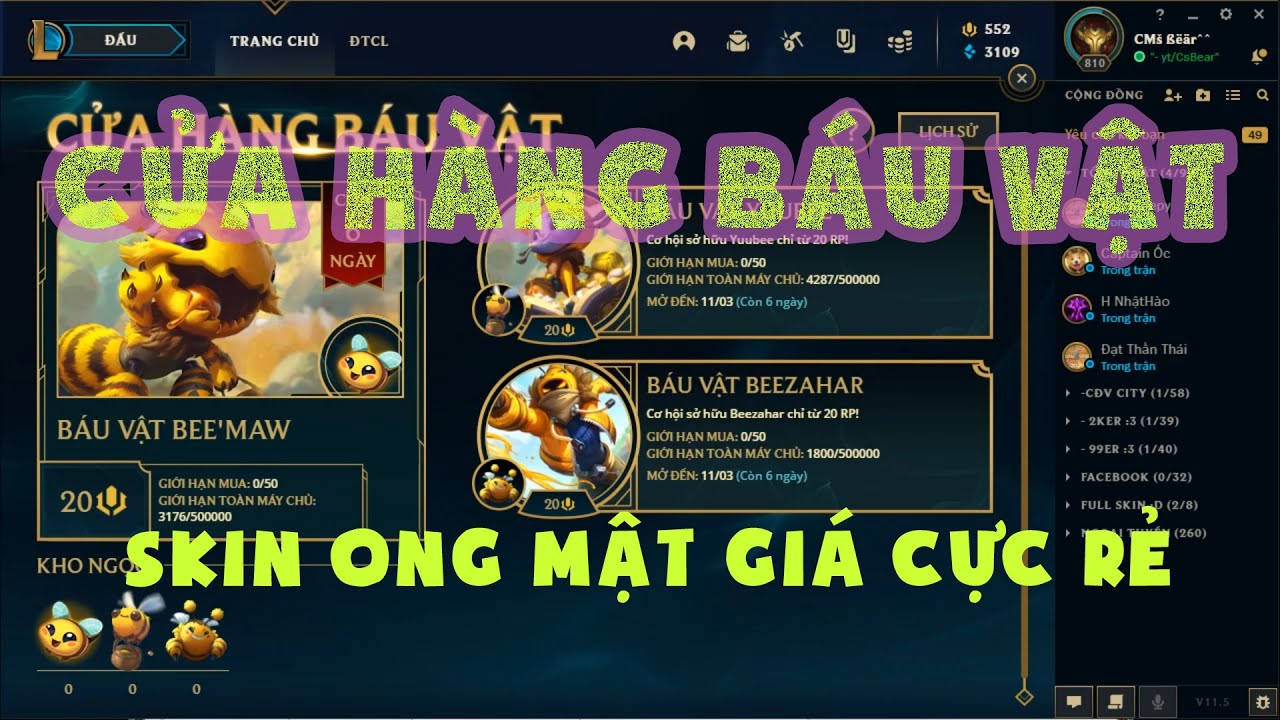 [ Sự Kiện ] Cách Sở Hữu Các Skin Ong Mật Với Giá RẺ I Cửa Hàng Báu Vật ...