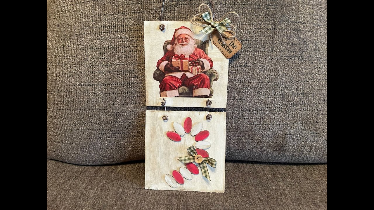 Vintage Santa Rub-On, Wood Biscuit Candy Cane and 2 Dollar Tree wood ...